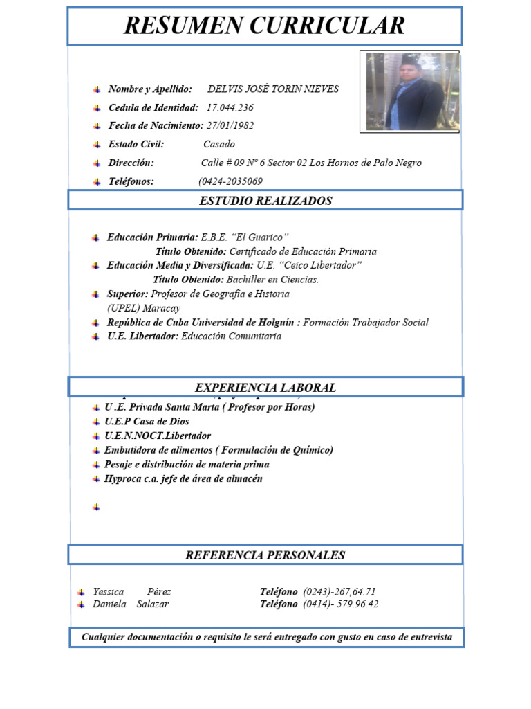 Currículum de Delvis Torin Nieves | PDF | Estudios de idiomas ...