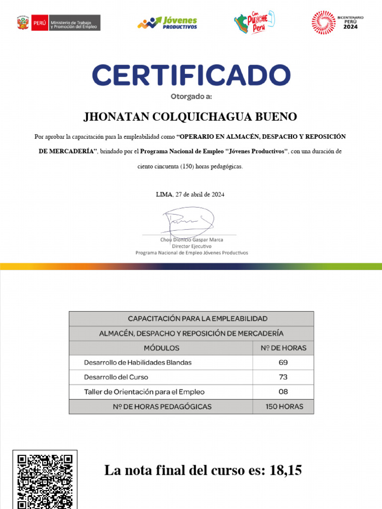 Almacén, Despacho y Reposición de Mercadería-CERTIFICADO DEL CURSO DE ...