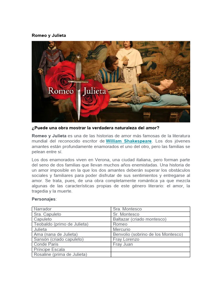 Romeo y Julieta GUIÓN | PDF | Romeo y Julieta | Tragedias de Shakespeare
