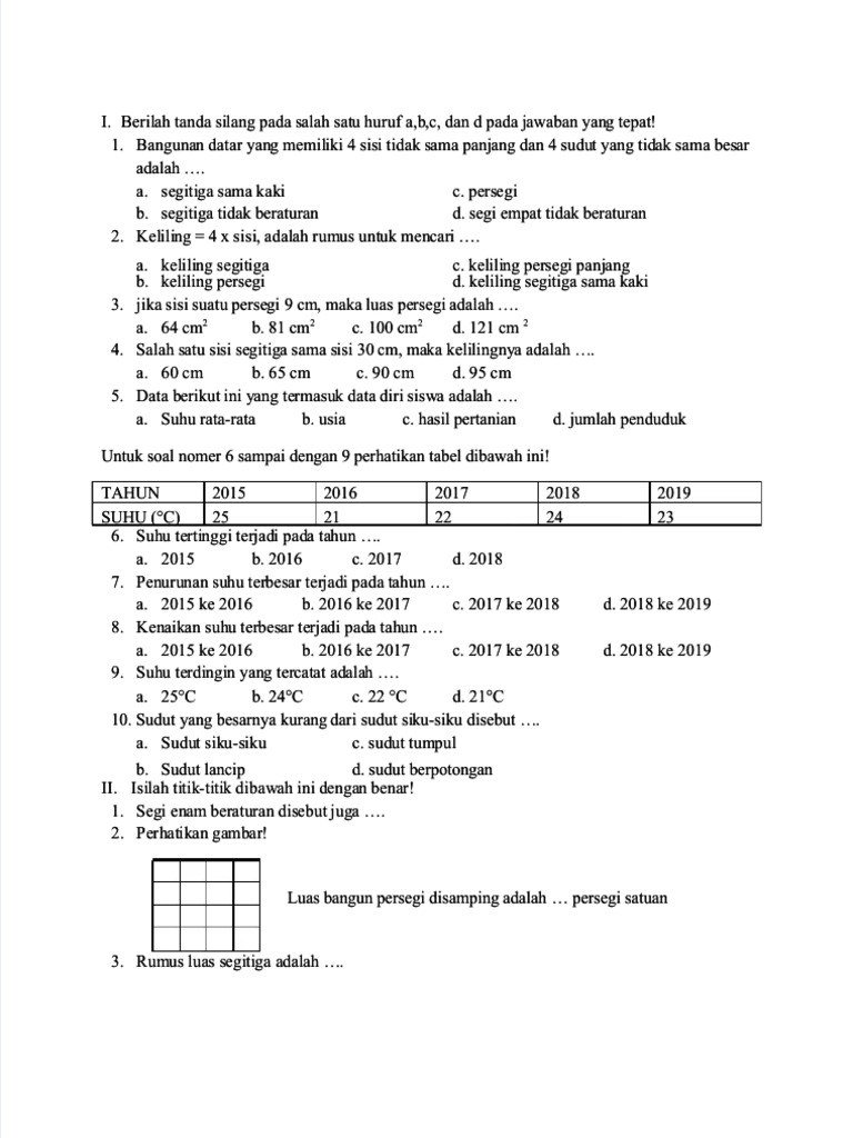 PDF Contoh Soal Pat Matematika Kelas 4 Semseter 2 Compress | PDF