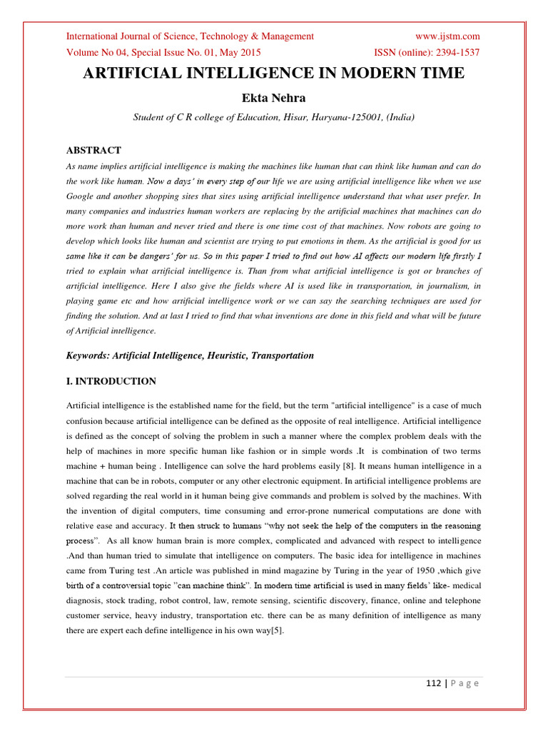 Artificial Intelligence in Modern Time: Ekta Nehra | PDF | Artificial Intelligence ...
