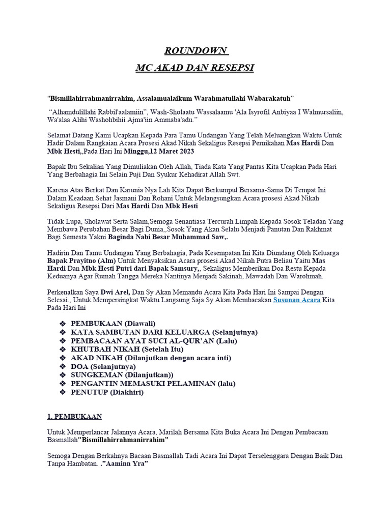 Naskah MC Akad N Resepsi-1 | PDF