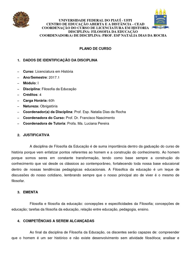Modelo de Plano de Curso (1) | Download grátis PDF | Aprendizado | Pedagogia