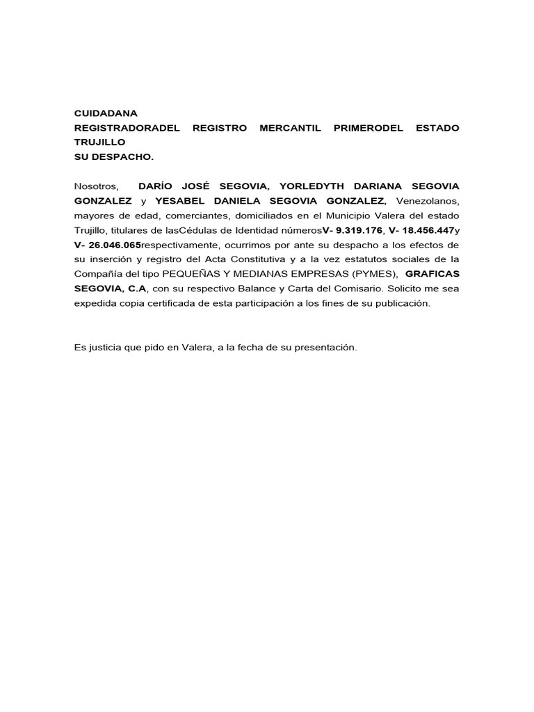 Acta Constitutiva Dario Tipografia PYME | PDF | Pequeñas y medianas empresas | Compartir (Finanzas)