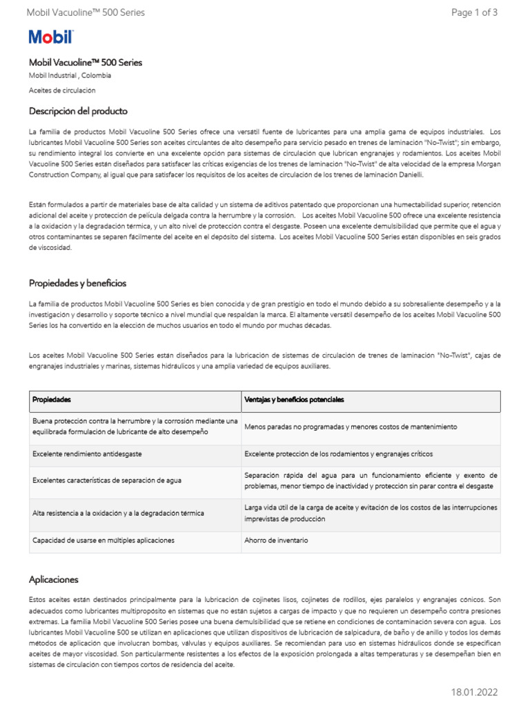PDS Mobil Vacuoline 500 Series | PDF | Engranaje | Rodamiento (Mecánico)