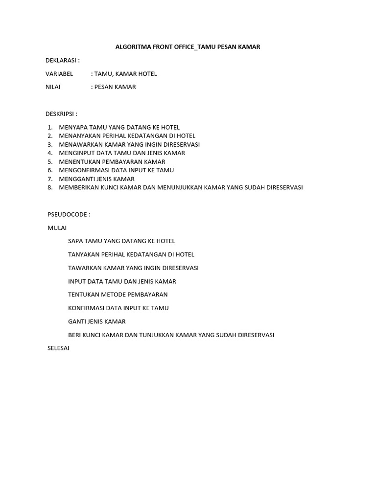 Algoritma Front Office | PDF