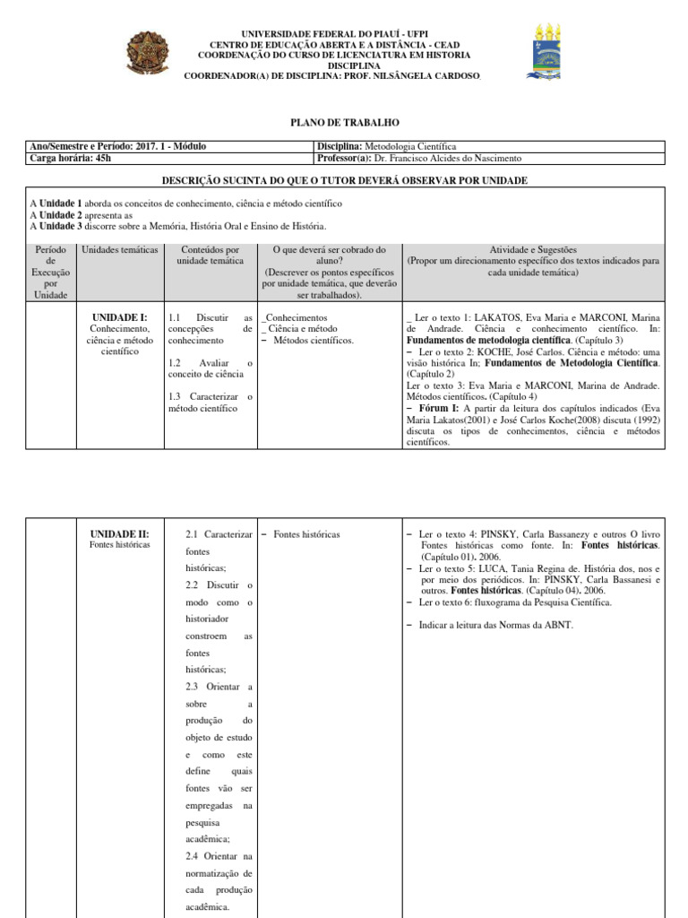 Plano de Trabalhoo | PDF | Science | Método científico