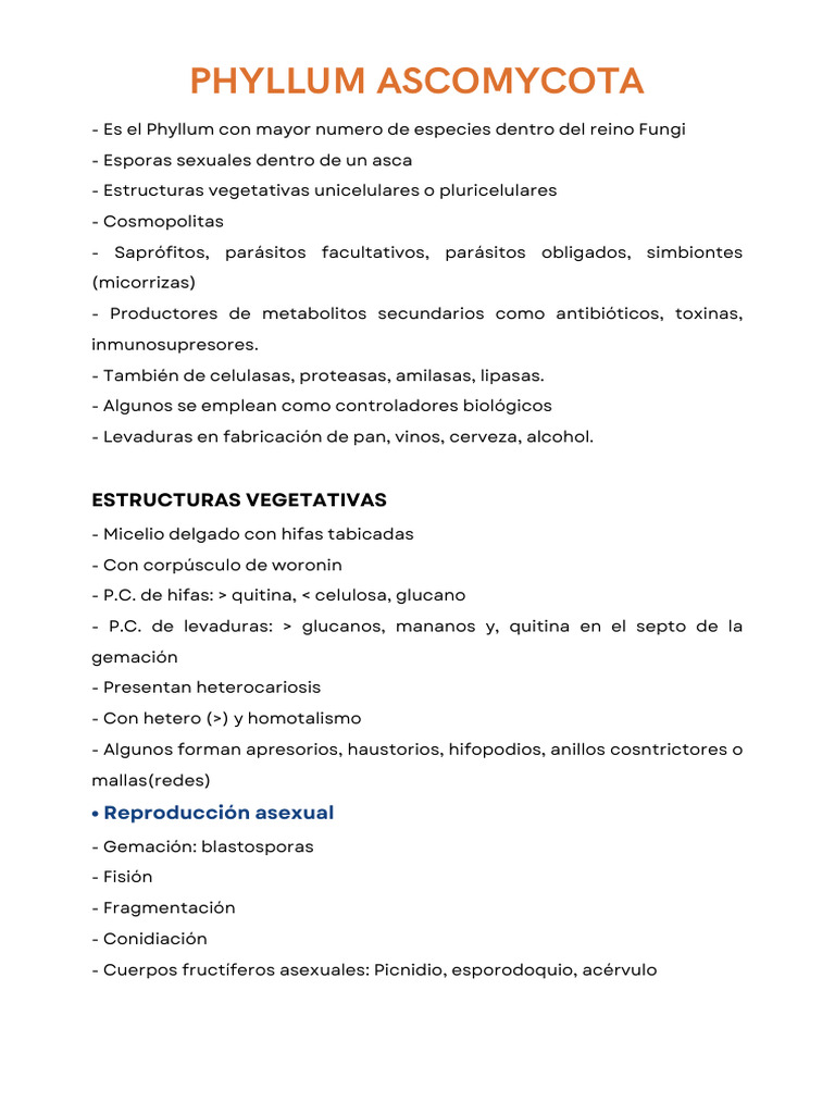 Filo Ascomycota | PDF | Micología | Biología
