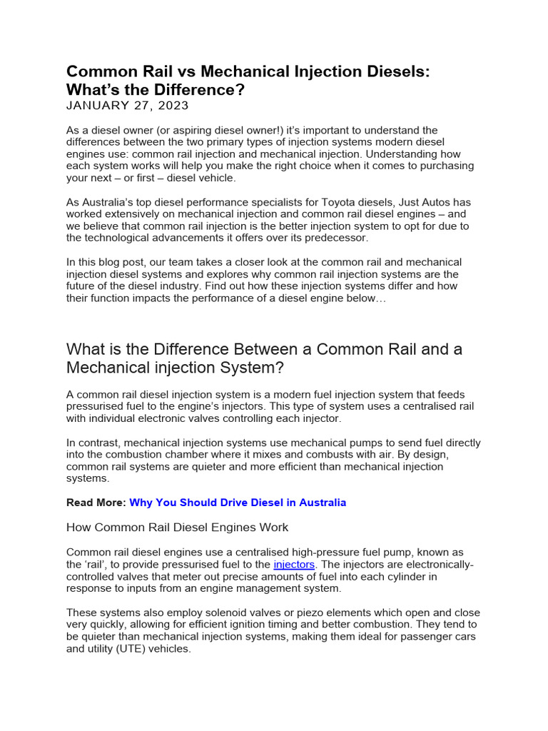 Common Rail Vs Mechanical Injection Diesels | PDF | Diesel Engine ...