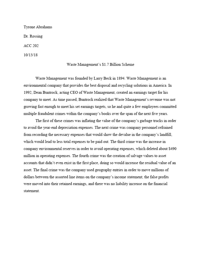 Waste Management Ethics Case | PDF | Expense | Business