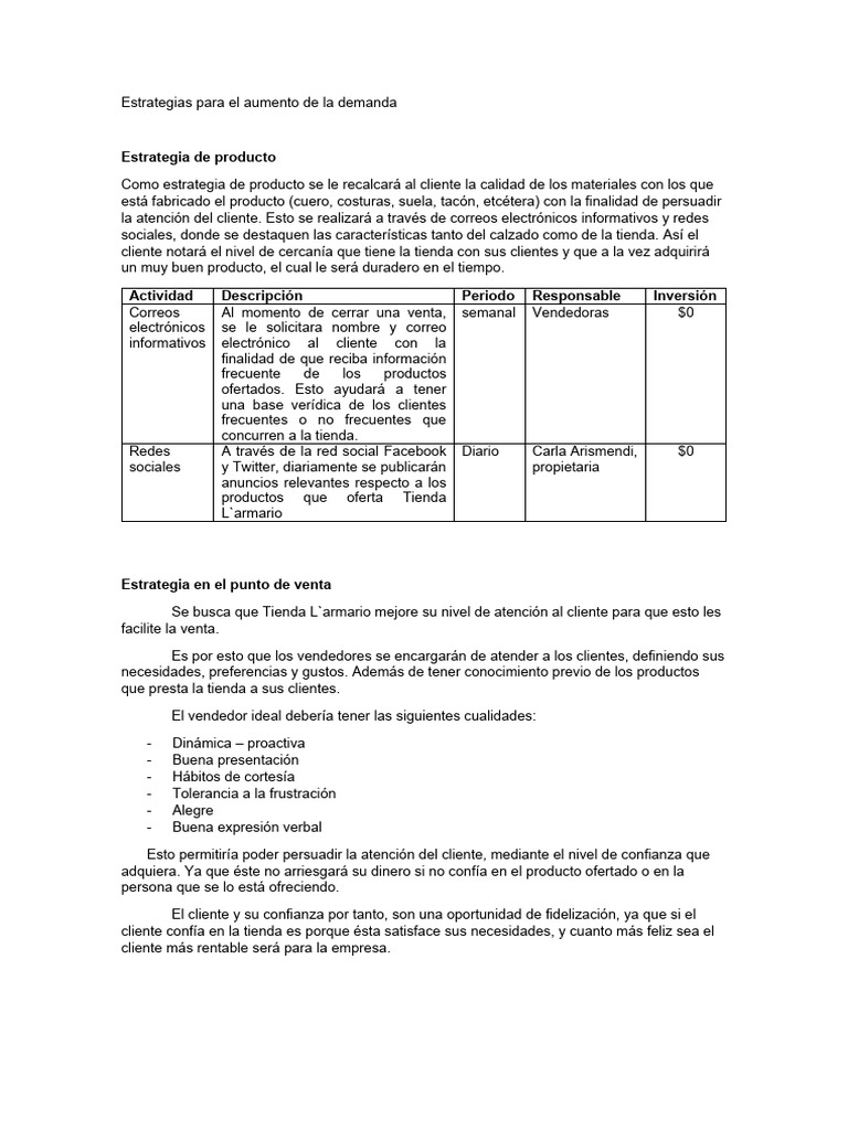 Estrategias para El Aumento de La Demanda | PDF | Cliente | Economias