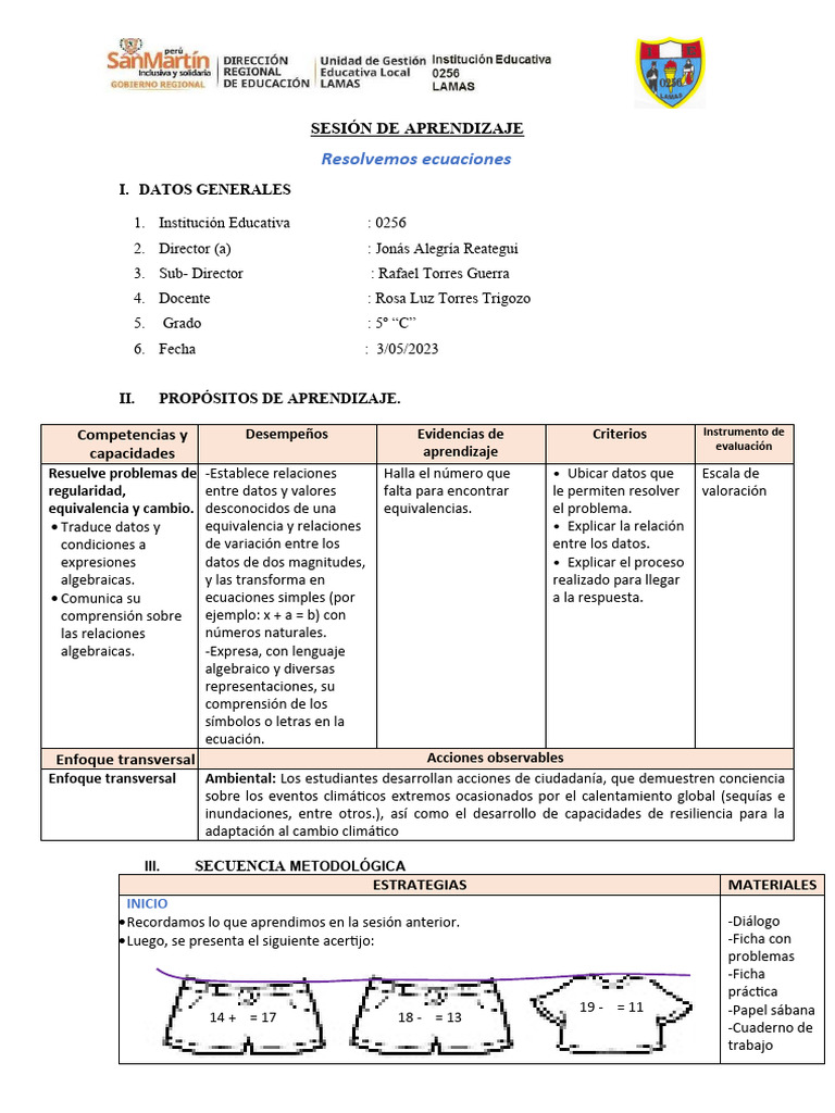 SESIÓN 3 Resolvemos Ecuaciones | PDF | Ecuaciones | Aprendizaje