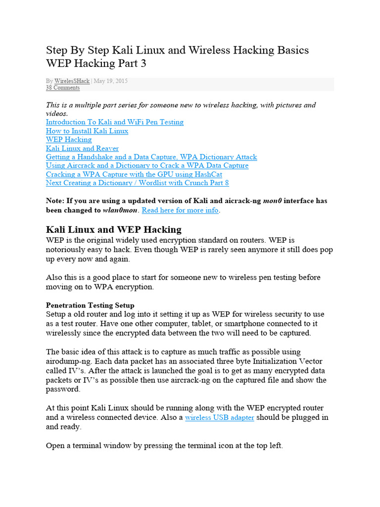 Step by Step Kali Linux and Wireless Hacking Basics WEP Hacking Part 3 ...