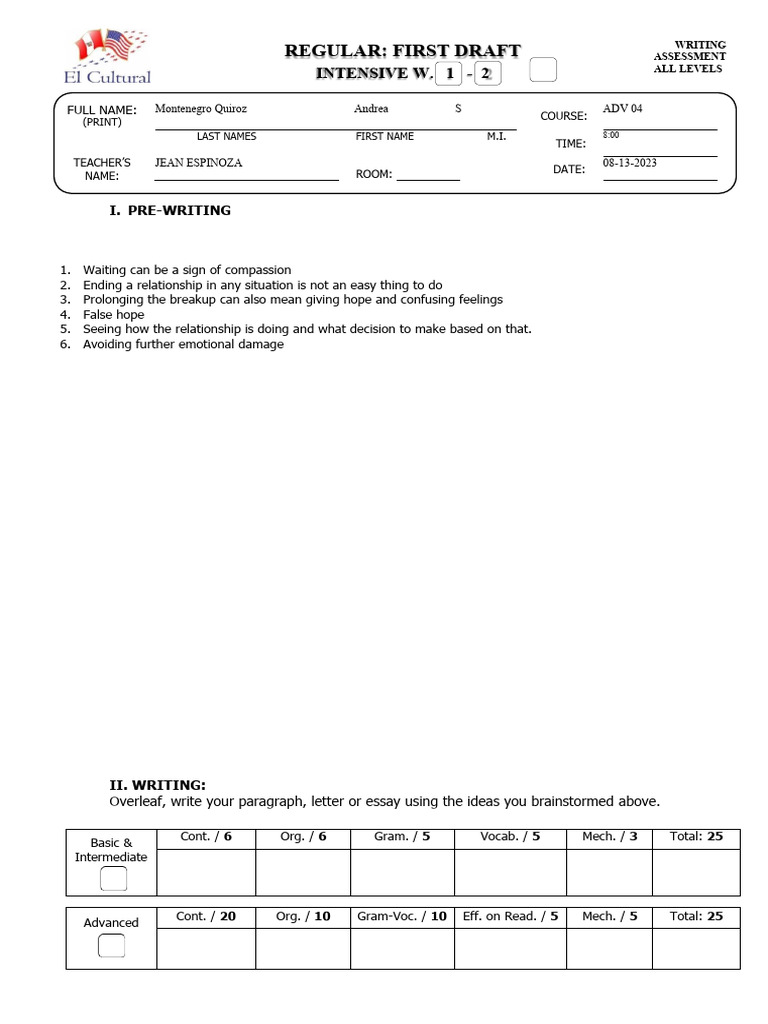 First Draft - Adv 4 Andrea Montenegero | PDF | Emotions | Interpersonal Relationships