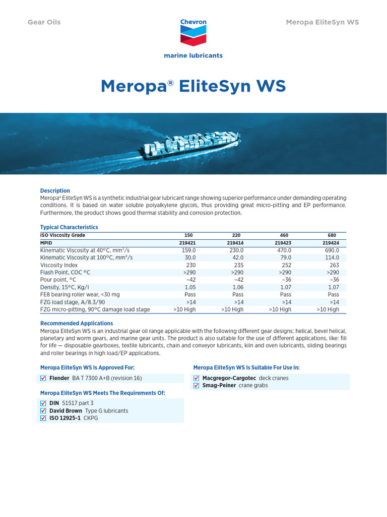 Chevron PDS GearOil MeropaEliteSynWS v0920 | PDF | Lubricant | Friction