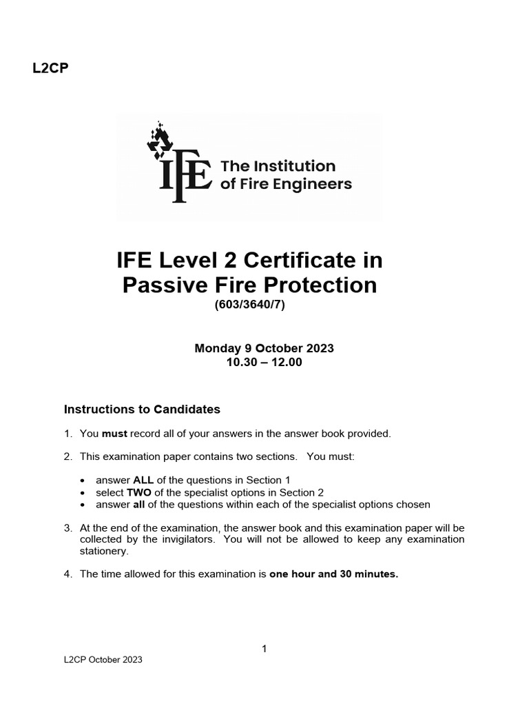 IFE Level 2 Passive Fire Protection Exam | PDF | Wall | Door