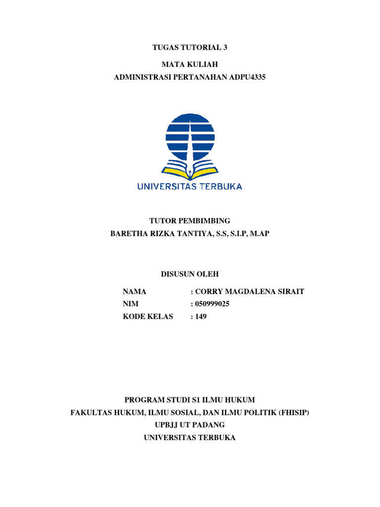 Tugas 3. Administrasi Pertanahan (ADPU4335) - Corry Magdalena Sirait | PDF