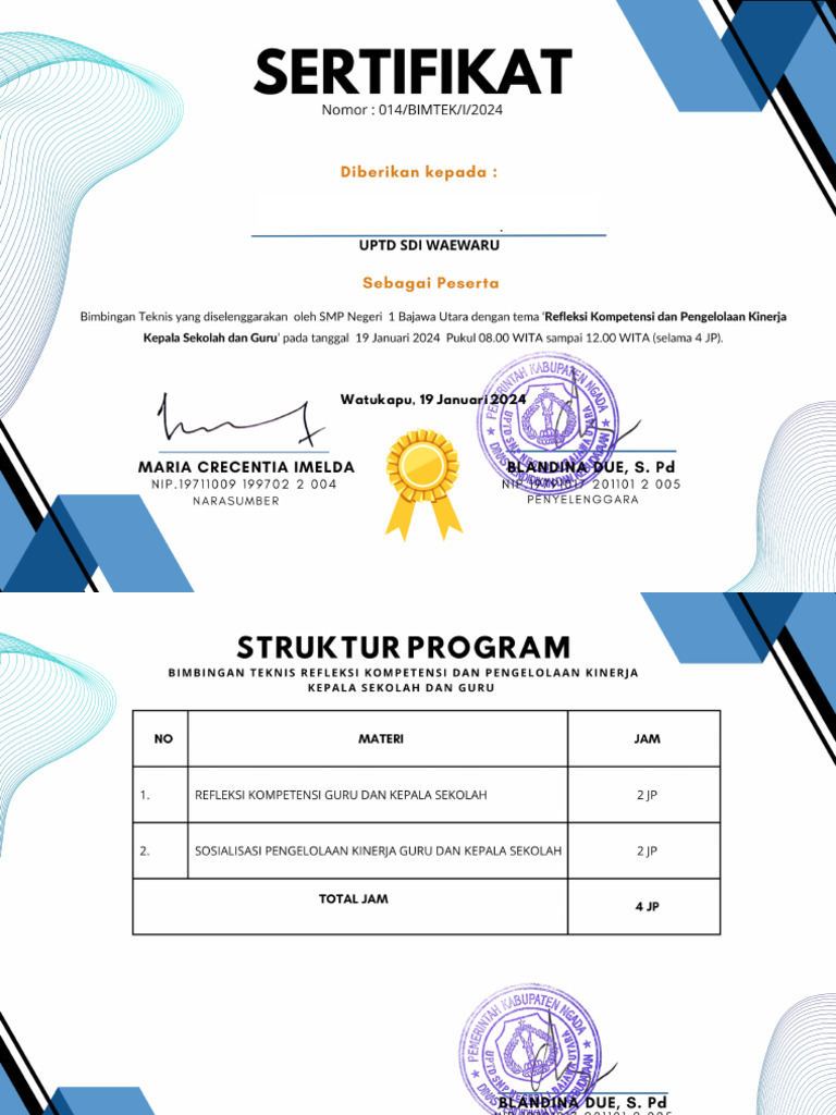 Sertifikat Bimtek Ibu Elsi | PDF