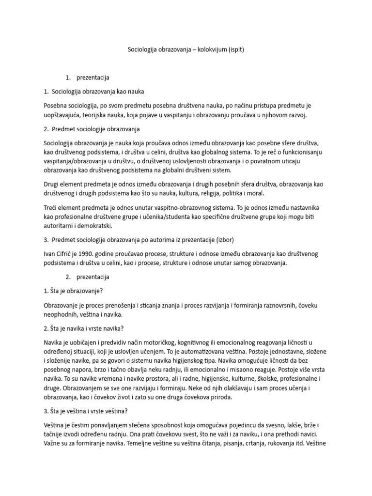 Sociologija Obrazovanja | PDF