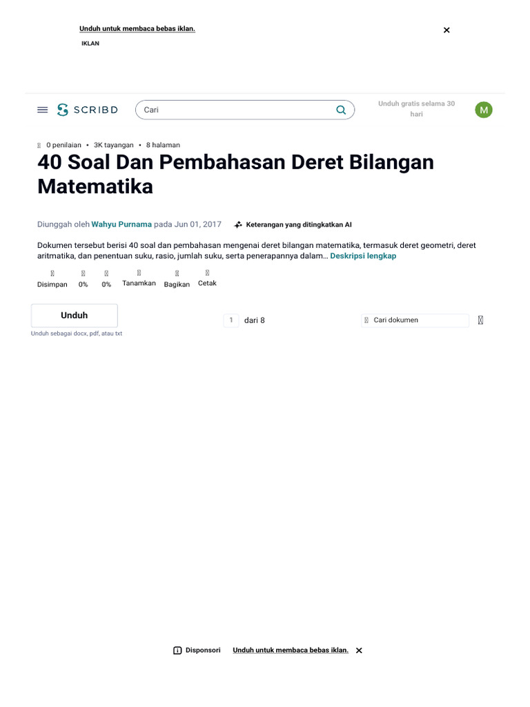 40 Soal Dan Pembahasan Deret Bilangan Matematika - PDF | PDF