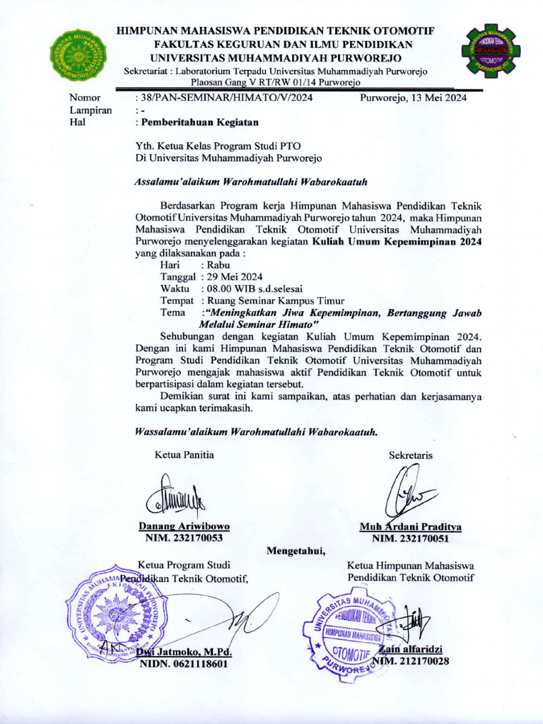 Pemberitahuan Ketua Kelas | PDF