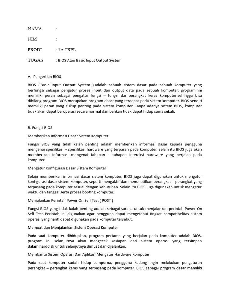 BIOS Atau Basic Input Output System | PDF
