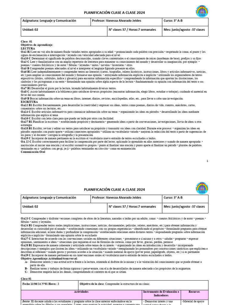 Lenguaje 3ero Unidad 2 - 13 de Junio A 12 de Julio | PDF | Maestros | Plan de estudios