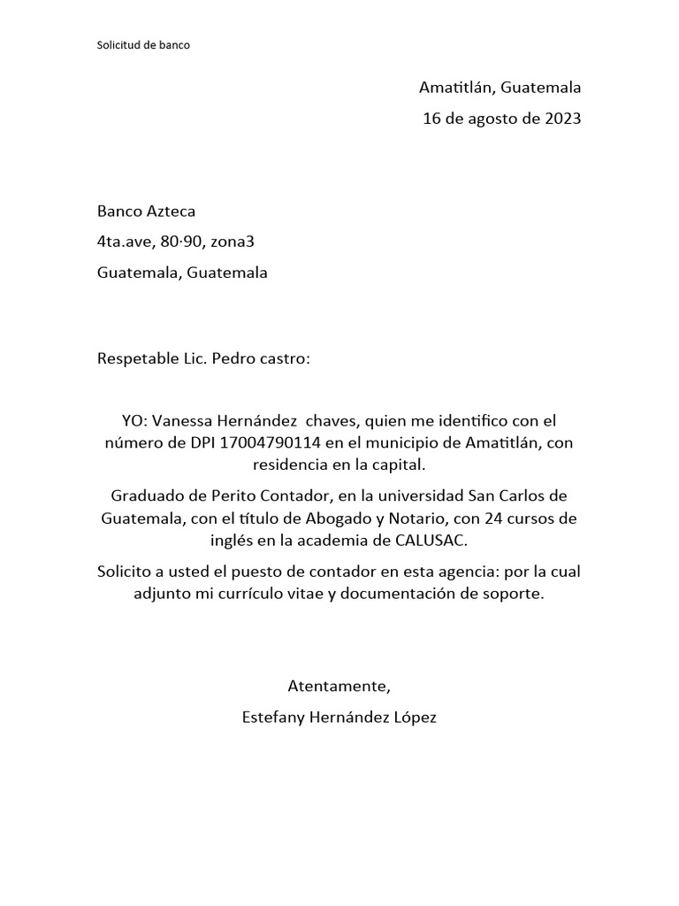 Solicitud de Empleo: Contador en Banco Azteca | PDF | Política ...