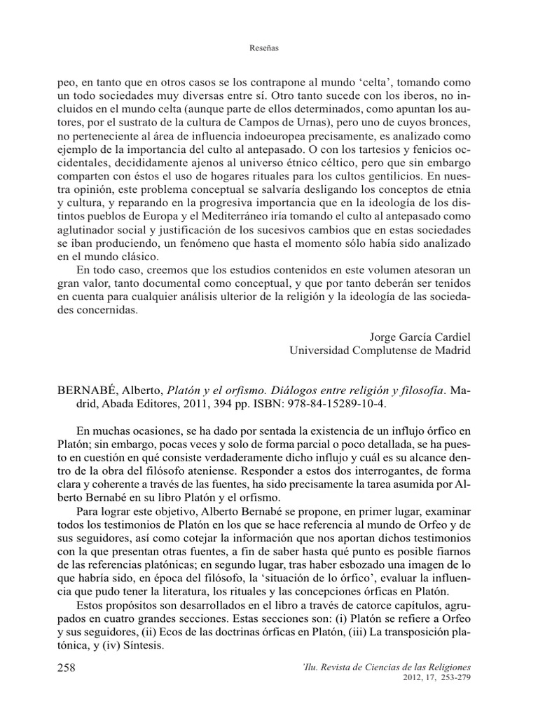 BERNABE Alberto 2011 Platon y El Orfismo | PDF | Platón