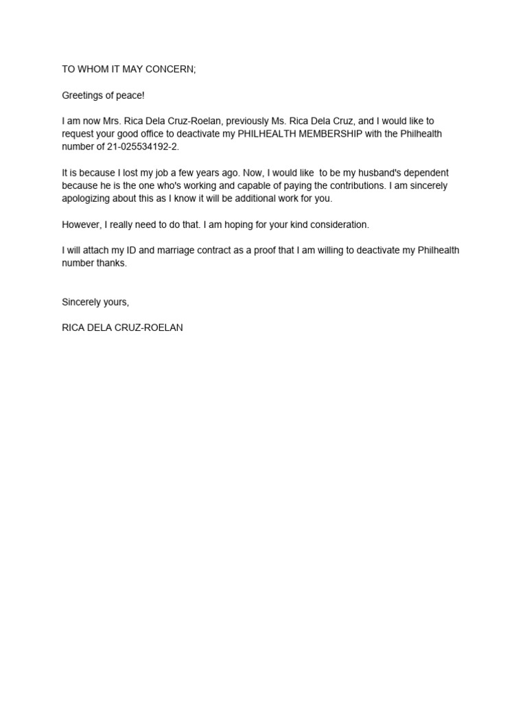 Philhealth Deactivation Letter PDF | PDF | Law