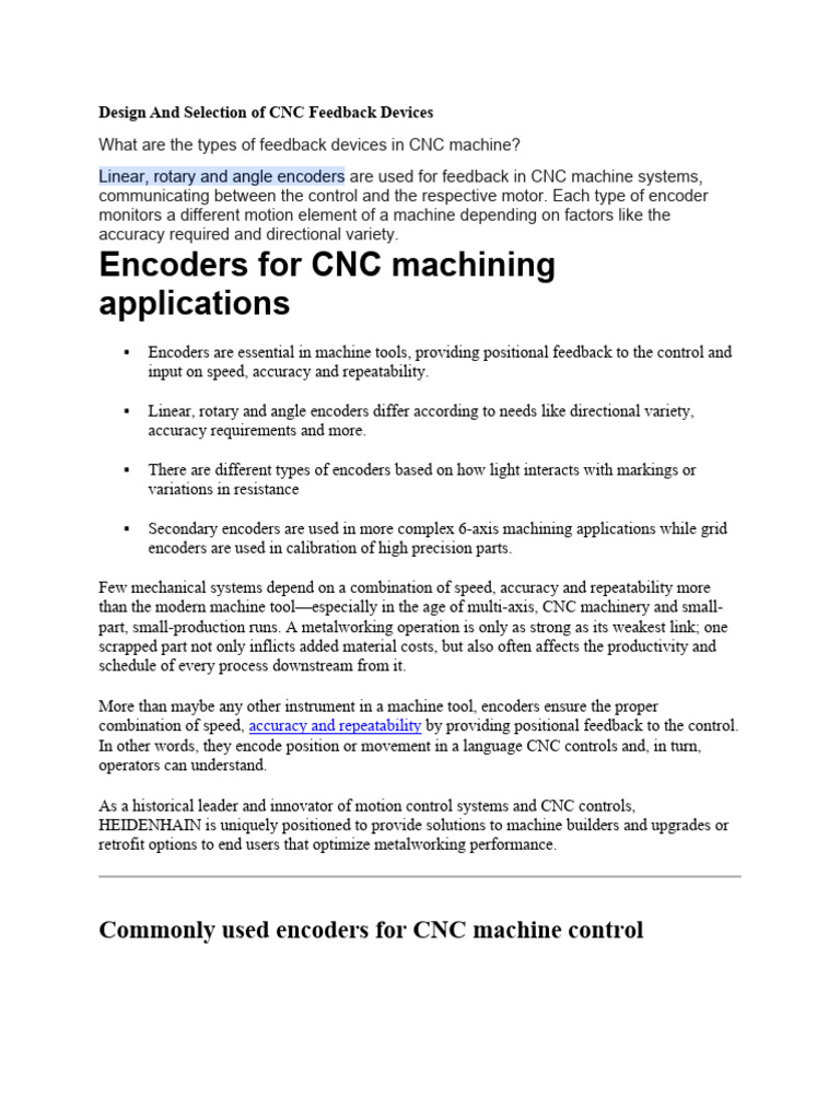Design and Selection of CNC Feedback Devices | PDF | Machining ...