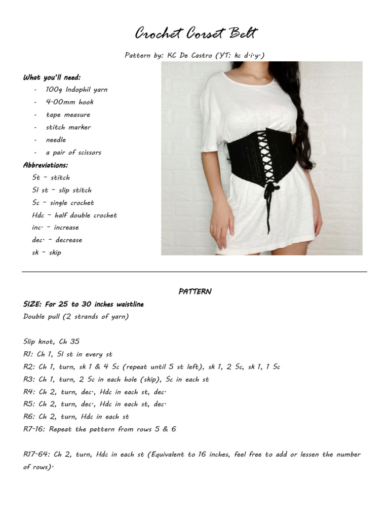 Crochet Corset Belt Pattern | PDF