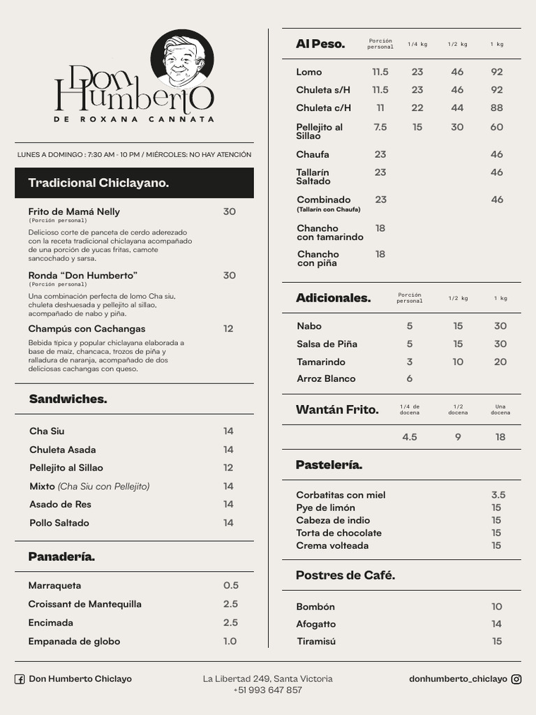 Carta Don Humberto | PDF | Alimentos | Cocina