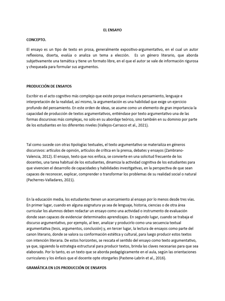 El Ensayo | Descargar gratis PDF | Ensayos | Gramática