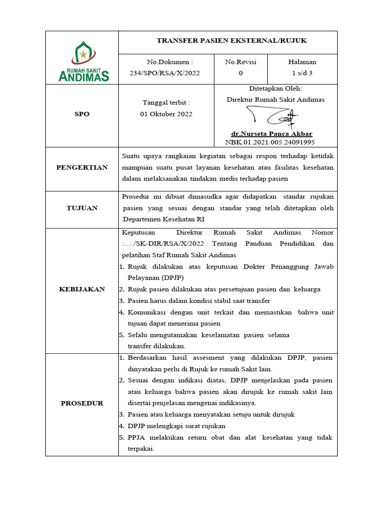 SPO PASIEN INTERNAL DAN EKSTERNAL FIX | PDF