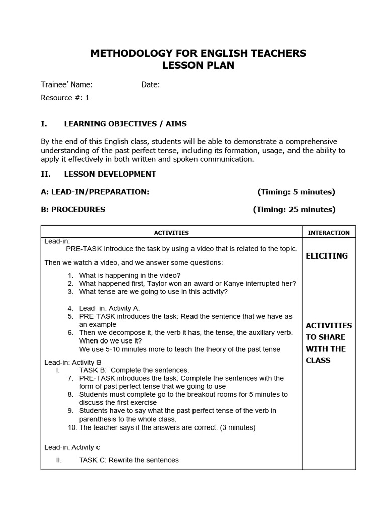 Lesson Plan Template | Download Free PDF | Lesson Plan | Verb