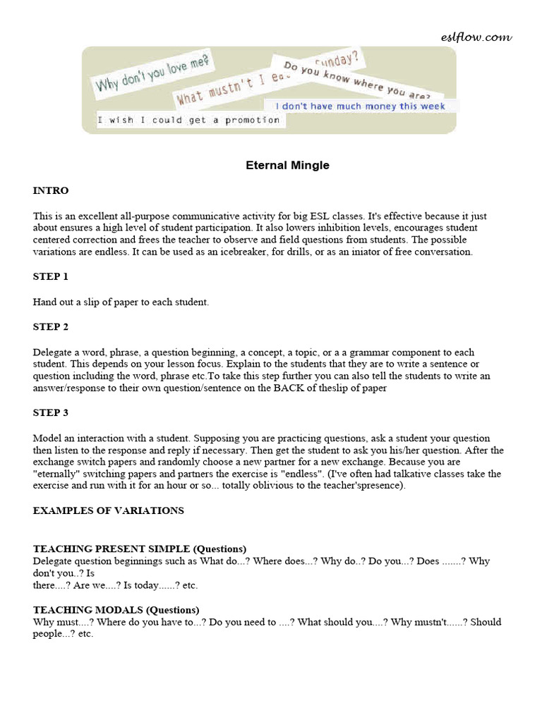 Lesson Plan - Eternal Mingle | PDF | Question | Verb