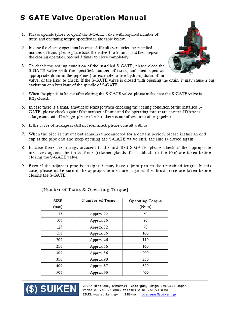 S-GATE Valve Operation Manual | PDF | Valve | Plumbing