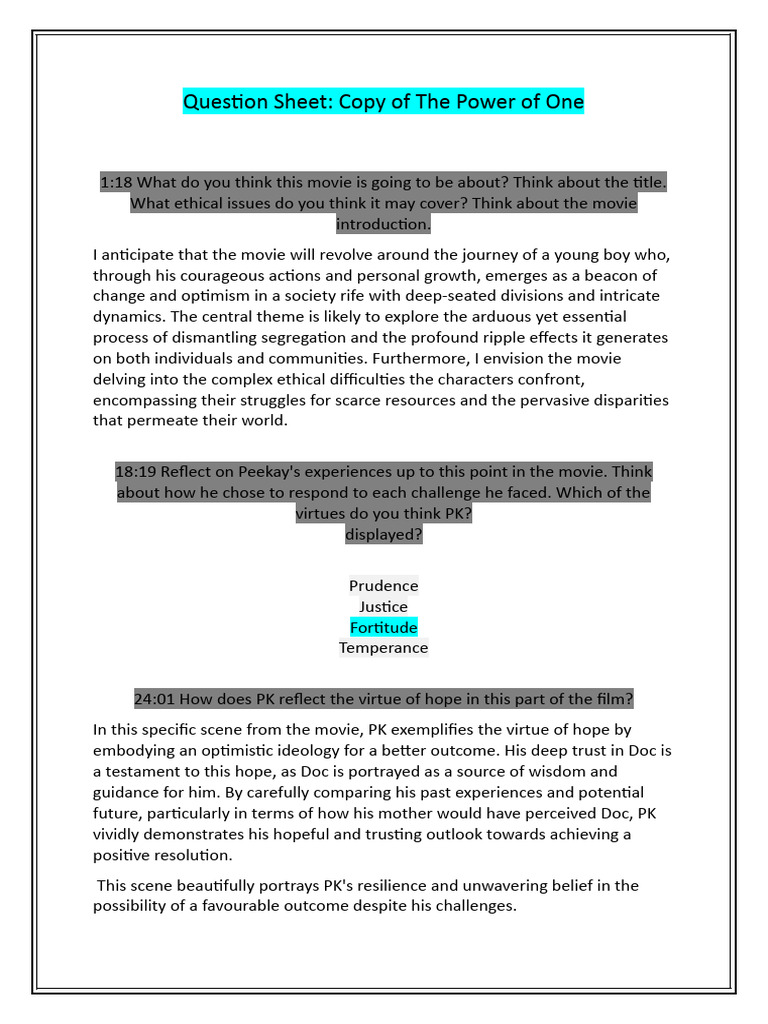 The Power of One | PDF | Courage | Virtue