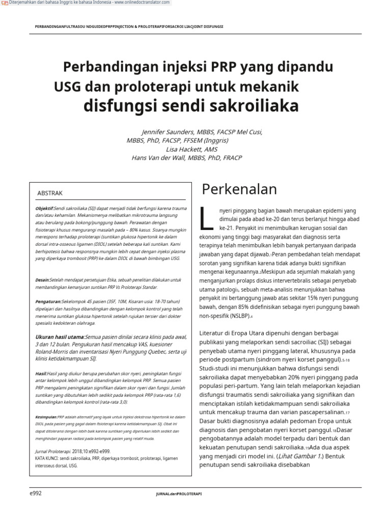 Sacroiliac Treatment Comparison Prolo V PRP - En.id | PDF