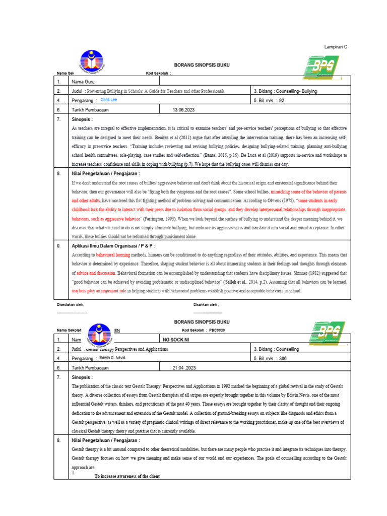 SINOPSIS BUKU LDP NSN 2023 | PDF | Psychotherapy | Gestalt Therapy