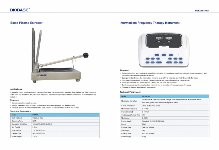 Blood Plasma Extractor & Intermediate Frequency Therapy Instrument | PDF