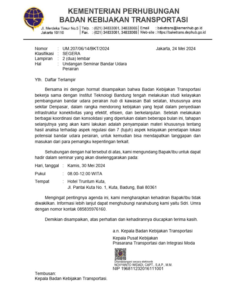 UM 207 06 14 BKT 2024 Und Seminar Bandar Udara Perairan - 1 | PDF