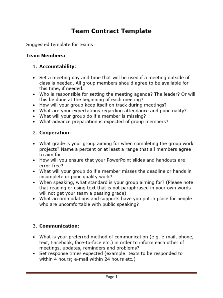 Team-Contract Template | Download Free PDF | Human Communication | Social Psychology