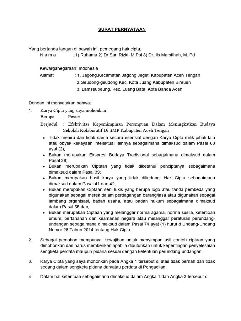 Surat Pernyataan HKI | PDF