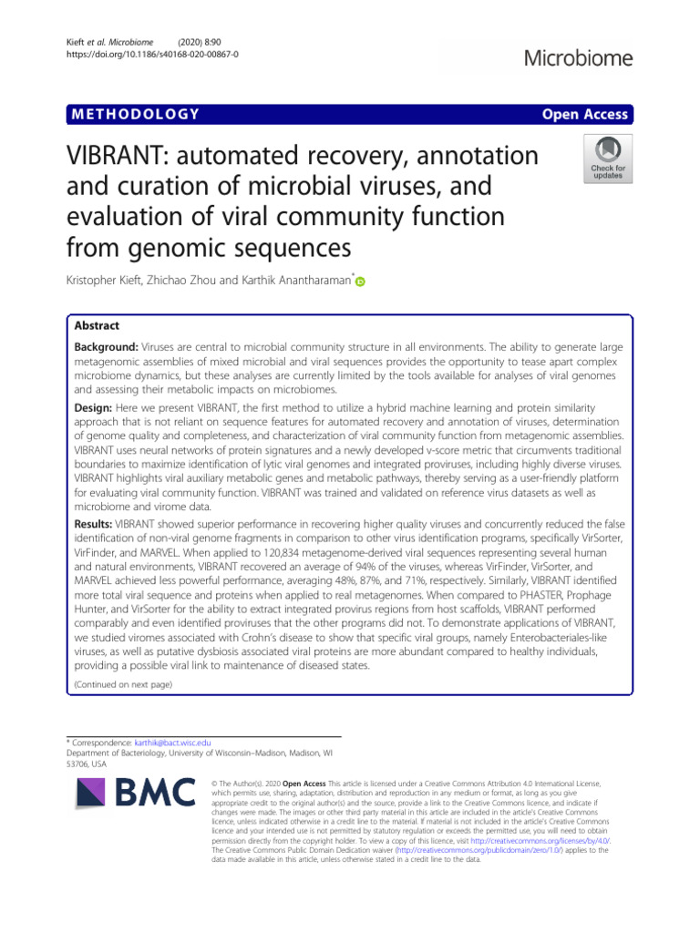 Vibrant Automated Recovery Annotation and Curation of Microbial Viruses | PDF | Virus | Archaea