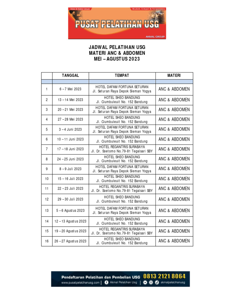 Jadwal Pelatihan USG ANC & Abdomen 2023 | PDF