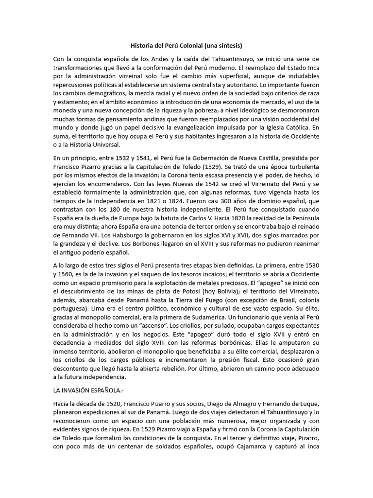 Transformaciones del Perú Colonial | PDF | Imperio Inca | Imperio español