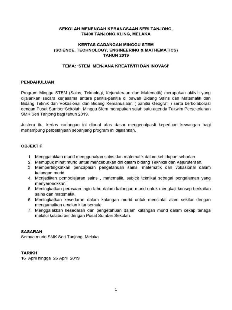 Kertas Kerja Minggu Stem 2019 | PDF