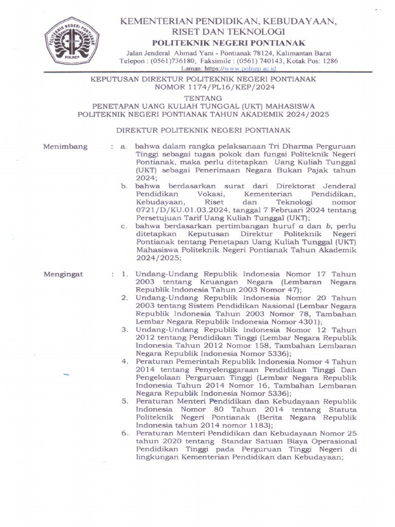 1174 - SK Penetapan UKT 2024 | PDF